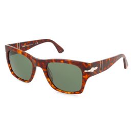Persol 0PO3384S | Unisex-Sonnenbrille | Fassung: Vollrand, Quadratisch, Acetat, Havanna | Glasfarbe: Gr&uuml;n