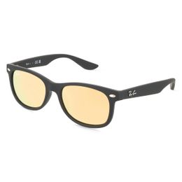 Ray Ban Junior 0RJ9052S JUNIOR NEW WAYFARER | Kinder-Sonnenbrille | Fassung: Vollrand, Quadratisch, Kunststoff, Schwarz | Glasfarbe: Orange Spiegel 