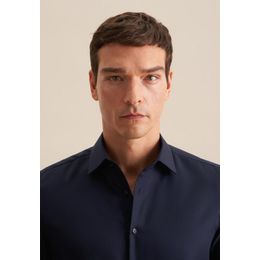 Businesshemd Seidensticker "Schwarze Rose", Herren, Gr. XS36, normale &Auml;rmell&auml;ngen, blau (dunkelblau), 100% Baumwolle, unifarben, slim fit, 2-Knopf-Manschette, Hemden, Slim 1/1 Kentkragen Uni