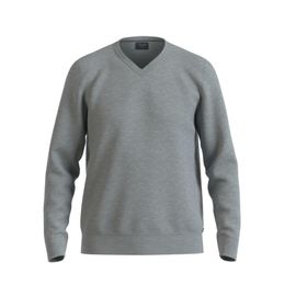 V-Ausschnitt-Pullover OLYMP "OLYMP Strick Casual", Herren, Gr. M, grau (silbergrau), Obermaterial: 100% Schurwolle, tailliert, V-Ausschnitt, Pullover, klassischer Strickpullover