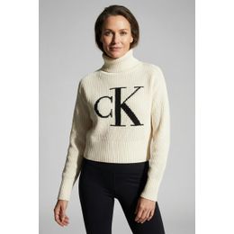 Strickpullover Calvin Klein Jeans, Damen, Gr. XL (44), ivory, Rippstrick, Obermaterial: 100% Baumwolle, unifarben, loose fit taillenlang, hoch geschlossener Ausschnitt, B&uuml;ndchen, Pullover Strickpullover, Rollkragen, loose fit