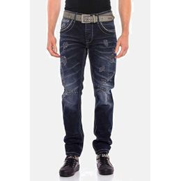 Cipo & Baxx Regular-fit-Jeans CIPO & BAXX "Jeans", Herren, Gr. 30, L&auml;nge 34, blau (dunkelblau), 100% Baumwolle, unifarben, Basic, regular fit lang, Jeans, mit l&auml;ssigen Destroyed-Elementen, CD539