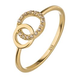 Goldring Jobo "Ring Damenring mit zwei verschlungenen Kreisen" Gr. 50, gelbgold 333, Fingerringe, Damen, 50, Gelbgold 333, Goldring, 333 Gold mit 15 Zirkonia