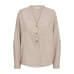 Langarmbluse Freequent "FQLAVA-SHIRT", Damen, Gr. M, beige (sand melange), Web, Obermaterial: 55% Leinen, 45% Viskose, meliert, unifarben, bequem h&uuml;ftbedeckend, V-Ausschnitt, Manschette, Blusen, Leinenmix, mit V-Ausschnitt geschlitzt