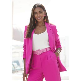 Longblazer Lascana, Damen, Gr. 34, pink (fuchsia), Web, Obermaterial: 100% Polyester. Futter: 53% Viskose, 47% Polyester, unifarben, figurumspielend h&uuml;ftbedeckend, runde 3-Knopf-Manschette mit Kn&ouml;pfen, Blazer Longblazer, mit Reverskragen und Schlitz hinten, Damenblazer, elegant-chic, Topseller