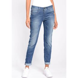 Relax-fit-Jeans Gang "94AMELIE", Damen, Gr. 31 (40), N-Gr, blau (blau used), Denim/Jeans, Obermaterial: 65% Baumwolle, 22% Polyester, 11% Viskose, 2% Elasthan, regular fit lang, Jeans, mit Used-Effekten
