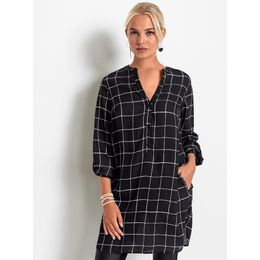 Langarmbluse Inspirationen, Damen, Gr. 36, schwarz-wei&szlig; (schwarz, wei&szlig;, kariert), 100% Polyester, gemustert, kariert, V-Ausschnitt, Blusen