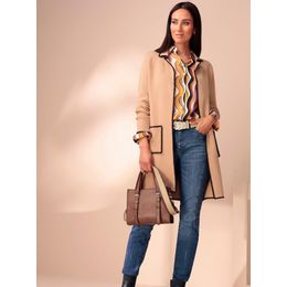 Strickjacke Heine, Damen, Gr. 42, gelb (camel, schwarz, gemustert), 50% Viskose, 28% Polyester, 22% Polyamid, unifarben, Strickjacken Strickjacke