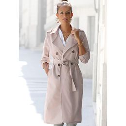 Trenchcoat Lascana, Damen, Gr. 38, beige, Web, Obermaterial: 79% Polyester, 17% Viskose, 4% Elasthan, figurumspielend knielang, V-Ausschnitt, gerader Abschluss, M&auml;ntel, zum Regulieren, leichter Damenmantel ohne Futter, casual-chic