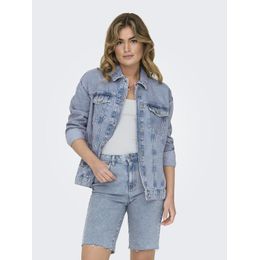 Jeansjacke Only "ONLOCEAN &ndash; Jeansjacke mit Knopfleiste und B&uuml;ndchen", Damen, Gr. L, blau (light blau denim), Web, Obermaterial: 100% Baumwolle, unifarben, normal, Jacken Jeansjacke, oversized fit, modisch, Denim, Baumwolle, Kragen