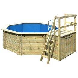 Achteckpool Karibu "PORTO Set B &Oslash;xH: 358x124 cm inkl. Zubeh&ouml;r", braun, B:358cm H:124cm L:358cm, Schwimmbecken, mit Technikraum unter dem Sonnendeck