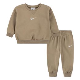 Nike Sportswear M&auml;dchen Jogginganzug "NKN ESSENTIAL FLEECE CREW SET"hemp, Gr. 80, Obermaterial: 60% Baumwolle, 40% Polyester, Sportanz&uuml;ge, f&uuml;r Babys,