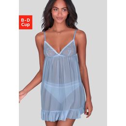 Neglig&eacute; Vivance "Thea", Damen, Gr. 70, Cup B, hellblau, Mesh, Obermaterial: 93% Polyamid, 6% Elasthan, 1% Polyester, tiefer V-Ausschnitt, Kleider Neglig&eacute;, aus transparentem Soft-Mesh mit Blumen aus Stickereispitze, Reizw&auml;sche