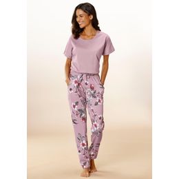 Pyjama Vivance Dreams, Damen, Gr. 52/54, rosa (altrosa), Single Jersey, Obermaterial: 100% Baumwolle, gebl&uuml;mt, Basic, bequem lang, Rundhals, angeschnitten, Homewear-Sets Pyjama, mit Blumendruck