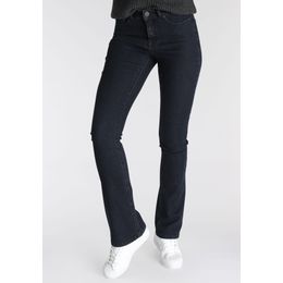 Bootcut-Jeans Arizona "Ultra Soft", Damen, Gr. 34, N-Gr, blau (rinsed), Denim/Jeans, Obermaterial: 61% Baumwolle, 25% Polyester, 11% Viskose, 3% Elasthan, Basic, bootcut fit lang, Jeans, elastische Passform, ausgestellte Beinform, hohe Leibh&ouml;he