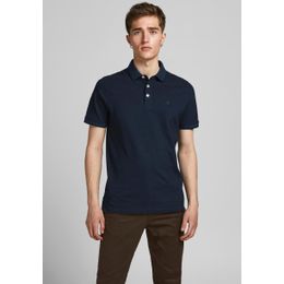 Jack & Jones Poloshirt JACK & JONES "JJEPAULOS Poloshirt mit klassischem Kragen und figurbetonter Form", Herren, Gr. L, blau (schwarz, navy), Piqu&eacute;, Obermaterial: 100% Baumwolle, unifarben mit Farbeinsatz, schmal, Shirts, Logostickerei, modisch, schmal, Baumwolle, Polokragen