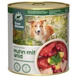 Pure Nature Nassfutter Hund Adult 6 x 800 g Huhn mit Wild und Rind