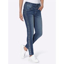 Heine Witt Damen Push-up-Jeans mit Schriftzug seitlich, blue-stone-washed, Gr&ouml;&szlig;e 34