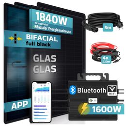 SUNNIVA&reg; 1840W Balkonkraftwerk BIFAZIAL FULLBLACK komplett Steckdose ASTRO-E 1600W Wechselrichter, PV Solaranlage, 4x 460W Glas-Glas Solarmodule, inkl. 5m Kabel, Bluetooth WIFI, Komplettset