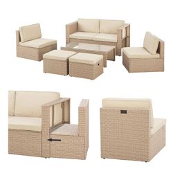 Juskys Polyrattan Gartenm&ouml;bel Set Salou - Outdoor Lounge f&uuml;r 6 Personen, wetterfest - Creme