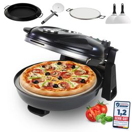 Sommertal PizzaProfi Pizzaofen, 32cm Pizzastein, schnelle 3-Minuten Pizza, 5-teiliges Set, 2x Pizzaschieber, Pizzaschneider, Steinplatte, Temperaturanzeige, max. 400&deg;C