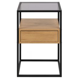 Nachttisch ACTONA GROUP "Randolf, Nachtschrank, skandinavisches Design, geh&auml;rtetes Rauchglas", braun (wildeiche), B:40cm H:60cm T:35cm, Tische, Nachttisch, Schublade in Holzoptik mit Push-to-Open-Funktion, Stahlbeine, B: 40 cm