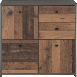 Kommode FORTE "CHEST", grau (betonoptik, old, wood vintage), B:77,2cm H:77,5cm T:29,6cm, Dekorfolie, FSC-zertifizierter Holzwerkstoff, Kunststoff, Metall, Sideboards, Kommode, Breite ca. 77 cm