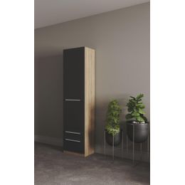 Kleiderschrank Priess "Schrank Garderobe W&auml;scheschrank Barcelona in 5 Breiten", braun (eichefarben artisan, schwarz), B:48cm H:193cm T:36cm, Holzwerkstoff, Schr&auml;nke, Kleiderschrank, viel Stauraum, ger&auml;umige Schubk&auml;sten, mit Spiegel, MADE IN GERMANY