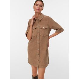 V&eacute;ro Moda Cordkleid VERO MODA "VMFENJA 2/4 SHORT CORDUROY DRESS NOOS", Damen, Gr. S, N-Gr, silber (silber mink), Cord, Obermaterial: 80% Baumwolle, 20% Polyester, unifarben, Kleider