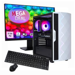 GAMEMAX Gaming-PC-Komplettsystem "MegaDeal Diamond WT 2716 Intel i7 14700F 16GB 1TB SSD RTX 5070", Energieeffizienz: E (A-G), wei&szlig;, Microsoft Windows 11 Home (64 Bit), 16 GB RAM 1.000 GB SSD, Computer_Komplettsysteme, Windows 11 + MSI PRO MP273A Monitor, 69cm (27")