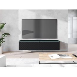 Lowboard Inosign "wahlweise mit oder ohne Beleuchtung", schwarz (graphite schwarz matt, graphite schwarz matt mdf), B:140cm H:30cm T:33cm, Holzwerkstoff, Sideboards, Lowboard, 140 cm TV-Board ohne Griffe, mit viel Stauraum, stehend und h&auml;ngend
