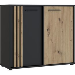Kommode FORTE "Cardigan", schwarz (schwarz, artisan eiche), B:95,8cm H:82,3cm T:34,4cm, Spanplatte, Sideboards, Kommode, Kommode, 2 farbig, Stauraum, Einlegeb&ouml;den, Soft Close