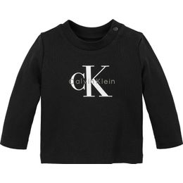 Langarmshirt Calvin Klein Jeans "MONOGRAM LS T-SHIRT", M&auml;dchen, Gr. 56, ck schwarz, Jersey, Obermaterial: 93% Baumwolle, 7% Elasthan, unifarben, regular fit h&uuml;ftlang, Rundhals, eingesetzt abgesteppte Kante, Shirts Langarmshirt, f&uuml;r Babys bis 2 Jahre, Logo-Druck
