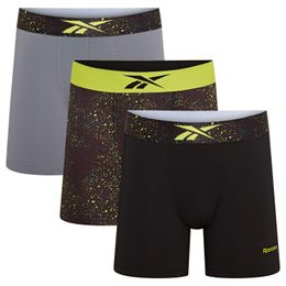 Trunk Reebok "BENJI", Herren, Gr. L (6), gelb (schwarz, acid gelb print, grau), Obermaterial: 92% Polyester, 8% Elasthan, bedruckt, eng, Unterhosen, basic, feuchtigkeitsregulierend, mit Logo, mit Muster, breiter Bund