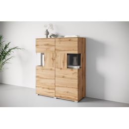Highboard Inosign "Kenia", braun (eichefarbe votan), B:100cm H:120cm T:39,5cm, FSC-zertifizierter Holzwerkstoff, Glas, Hartfaserplatte, Kunststoff, Sideboards, Highboard, Modernes Highboard mit Glast&uuml;ren, Breite 100 cm