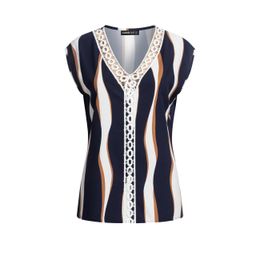 CLOUD 5IVE Damen T-Shirt "CLOUD 5IVE V-Neck Top mit H&auml;kelbord&uuml;re und Wellen Print"wei&szlig;, navy, Gr. S, mehrfarbig, 95% Polyester, 5% Elasthan, Shirts