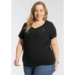 LEVI'S&reg; PLUS V-Shirt LEVI'S PLUS "V NECK TEE", Damen, Gr. XL (46/48), schwarz, Jersey, Obermaterial: 100% Baumwolle, figurumspielend h&uuml;ftlang, V-Ausschnitt, Shirts, Figurumspielende Passform
