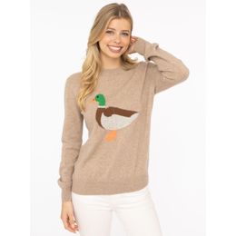 Strickpullover Zwillingsherz "Duck", Damen, Gr. L, mittelbeige, Strick, Obermaterial: 100% Kaschmir, Pullover Strickpullover, Rundhals,aus reinem Kaschmir mit gro&szlig;er Ente