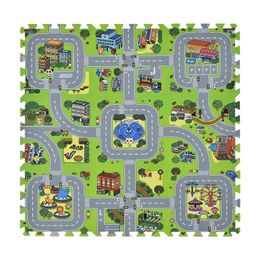 Juskys Kinder Puzzlematte Jascha 9 Teile - Stadt & Stra&szlig;en &ndash; rutschfest &ndash; Spielmatte ab 10 Monate