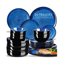 TecTake&reg; Tafelservice, f&uuml;r 6 Personen, handgefertigt, aus Steingut, mit Glasur, ineinander stapelbar