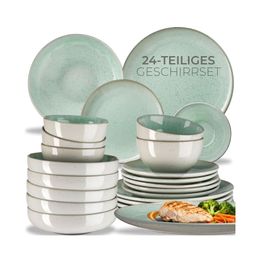 TecTake&reg; Tafelservice, f&uuml;r 6 Personen, handgefertigt, aus Steingut, mit Glasur, ineinander stapelbar