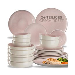 TecTake&reg; Tafelservice, f&uuml;r 6 Personen, handgefertigt, aus Steingut, mit Glasur, ineinander stapelbar