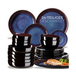TecTake&reg; Tafelservice, f&uuml;r 6 Personen, handgefertigt, aus Steingut, mit Glasur, ineinander stapelbar