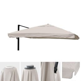 Ersatz-Bezug f&uuml;r Luxus-Ampelschirm MCW-A96 mit Flap, Sonnenschirmbezug Ersatzbezug, 3x3m (&Oslash;4,24m) Polyester 3kg ~ creme-grau