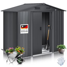 Kesser&reg; XL Metall Ger&auml;tehaus 4,2m&sup3; mit Fundament inkl. Arbeitshandschuhe 195x131x186cm 2x Schiebet&uuml;r & Fundament Ger&auml;teschuppen Gartenhaus Schrank Satteldachdach Garten Schuppen