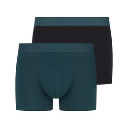 Boxer Bruno Banani "Flowing", Damen, Gr. S, peacock blau, schwarz, Stoff, Obermaterial: 93% Baumwolle, 7% Elasthan, k&ouml;rpernah, Unterhosen, mit kontrastreichem Logobund