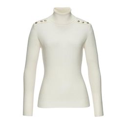 Lascana Rollkragenpullover beige Gr. 32/34 f&uuml;r Damen. Mit Zierkn&ouml;pfe. Figurbetont