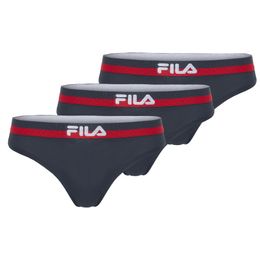 String Fila, Damen, Gr. L, blau (navy), Obermaterial: 95% Baumwolle, 5% Elasthan, bedruckt, unifarben mit Farbeinsatz, k&ouml;rpernah, Unterhosen String, elastischer Logobund