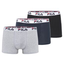 Boxer Fila "MAN BOXER SHORTS", Herren, Gr. M, blau (navy, grau, meliert, schwarz), Single Jersey, Graumeliert (Obermaterial): 67% Baumwolle, 28% Elasthan, 5% Polyester. Obermaterial: 95% Baumwolle, 5% Elasthan, unifarben, k&ouml;rpernah, Unterhosen, mit elastischem Logobund
