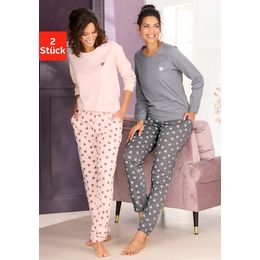 Vivance Dreams Pyjama pink Gr. 32/34 f&uuml;r Damen. Rundhals und Allover-Druck. Basic. Nachhaltig.